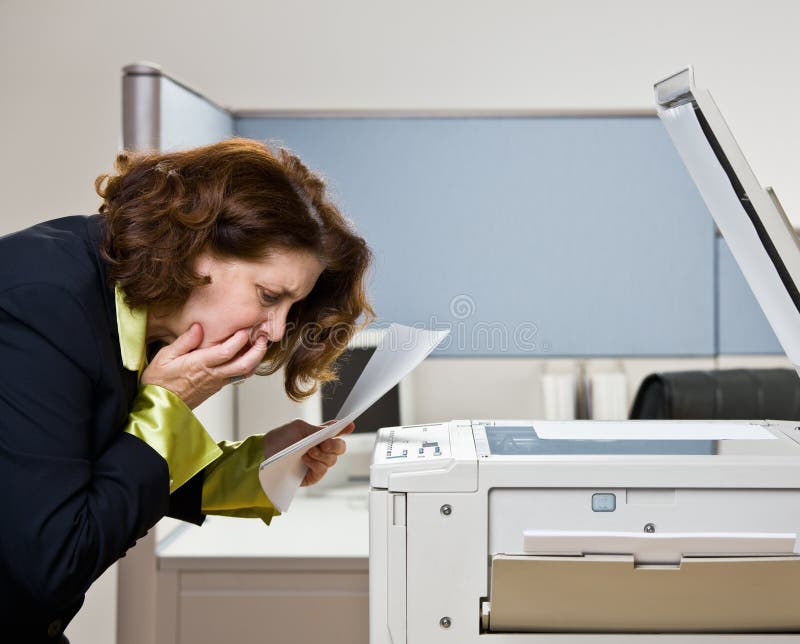 Businesswoman Having Trouble with Copy Machine Stock Image - Image of ...