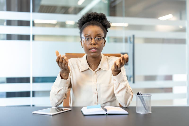 Businesswoman Having a Video Call, Looking at Camera, Communicating and ...