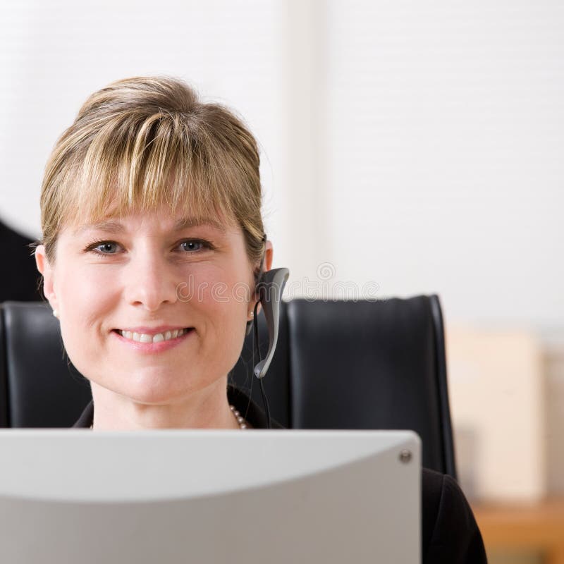 Woman in Headset Working at Computer Stock Image - Image of customer ...