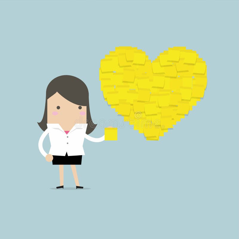Businessman with Heart Shape Yellow Sticky Notes. Vector Stock Vector ...