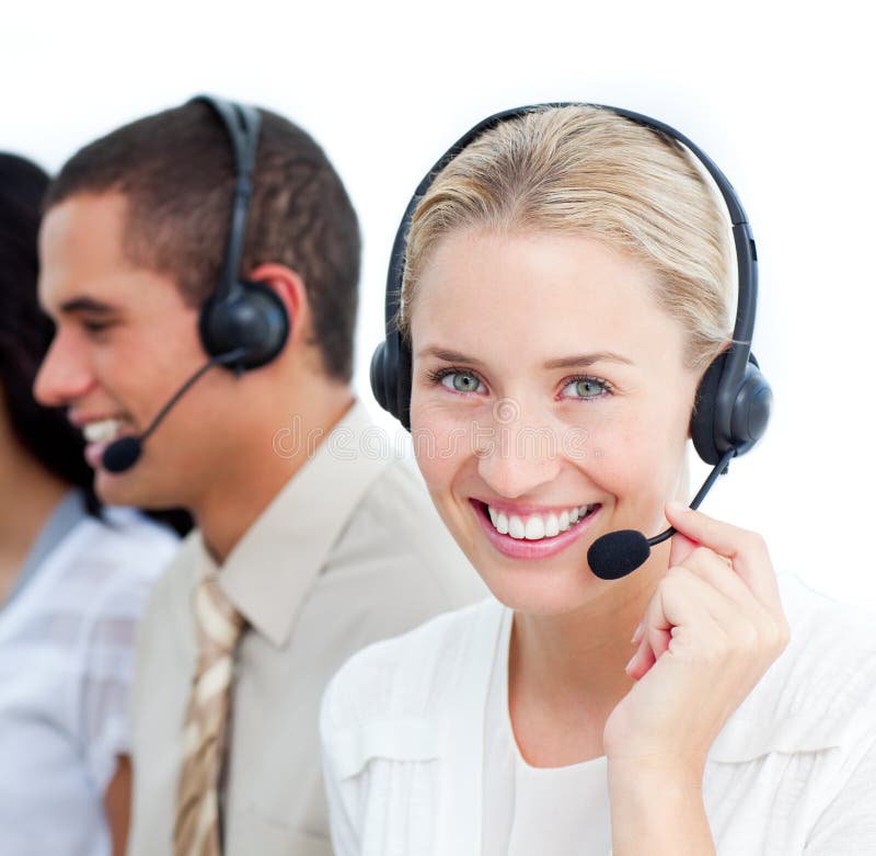 Businesswoman in a Call Center with Her Team Stock Photo - Image of ...