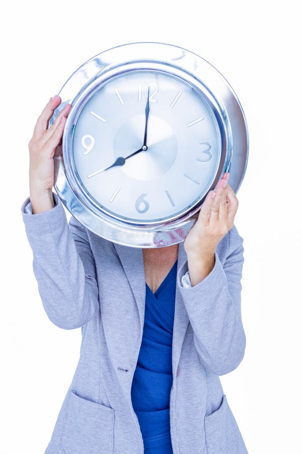 Businesswoman Hiding Her Head with Clock Stock Photo - Image of ...