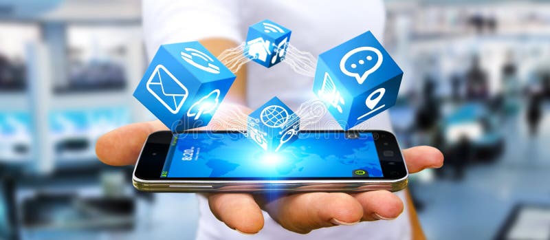 Businesswoman in His Office Using Tactile Interface Stock Illustration ...