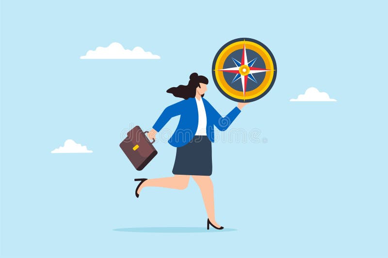 Businesswoman Holding Compass Navigating through Uncertainty Concept ...