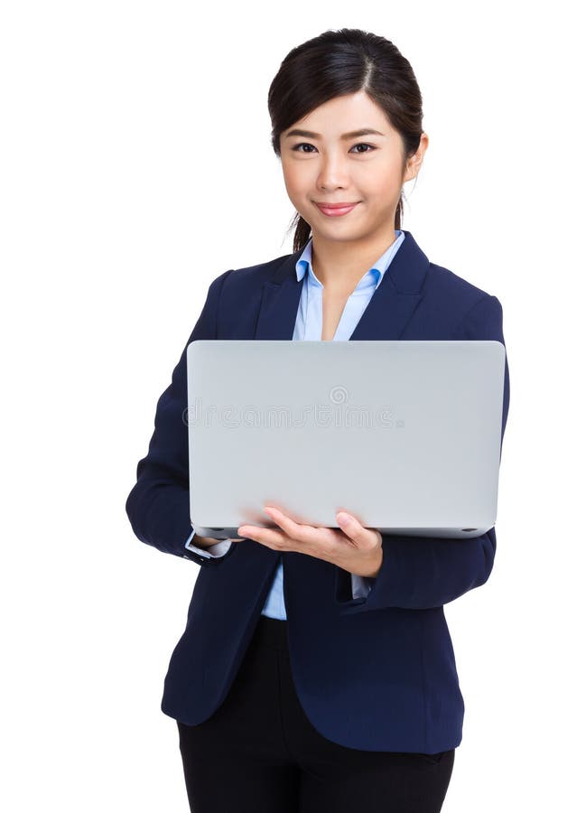 Businesswoman Holding Computer Stock Photo - Image of notebook, laptop ...