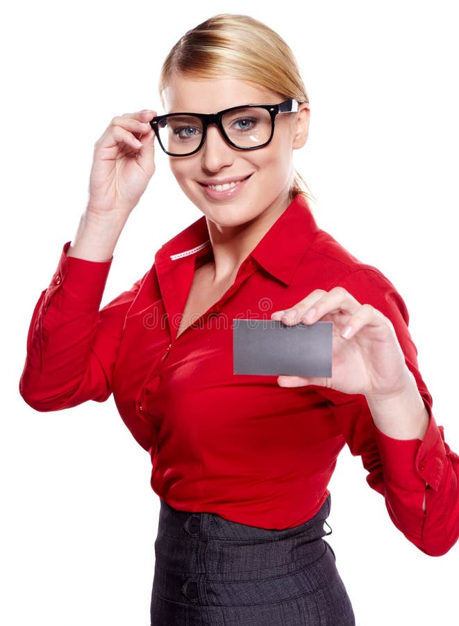 Businesswoman Holding Credit Card. Stock Image - Image of confident ...