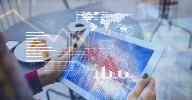 Businesswoman Holding Digital Tablet with Overlay Stock Illustration ...