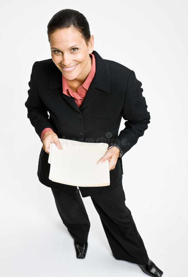 Businesswoman Holding File Folders Stock Image - Image of full, smile ...