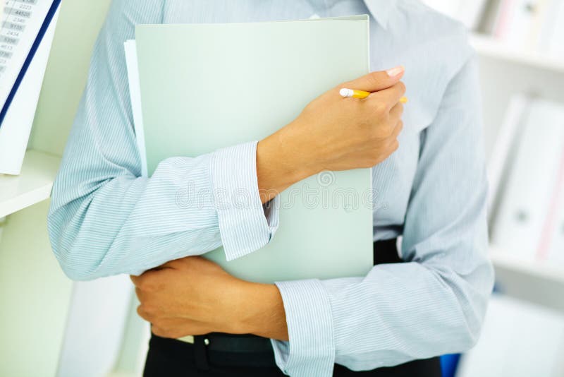 Businesswoman Holding Folder Stock Photo - Image of document, close ...