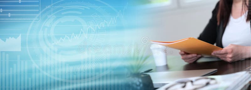 Businesswoman Holding Folder Panoramic Banner Stock Image - Image of ...