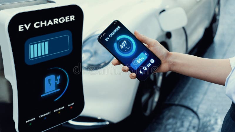 Smartphone Display Battery Status Interface by Smart EV App. Peruse Stock Photo - Image of ...
