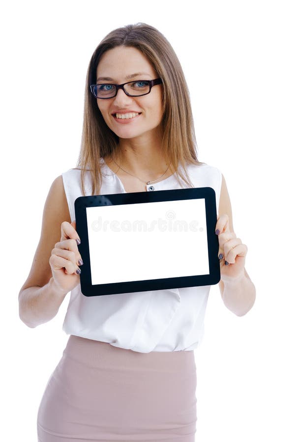 Businesswoman Holding Tablet in Hands Stock Image - Image of cheerful ...