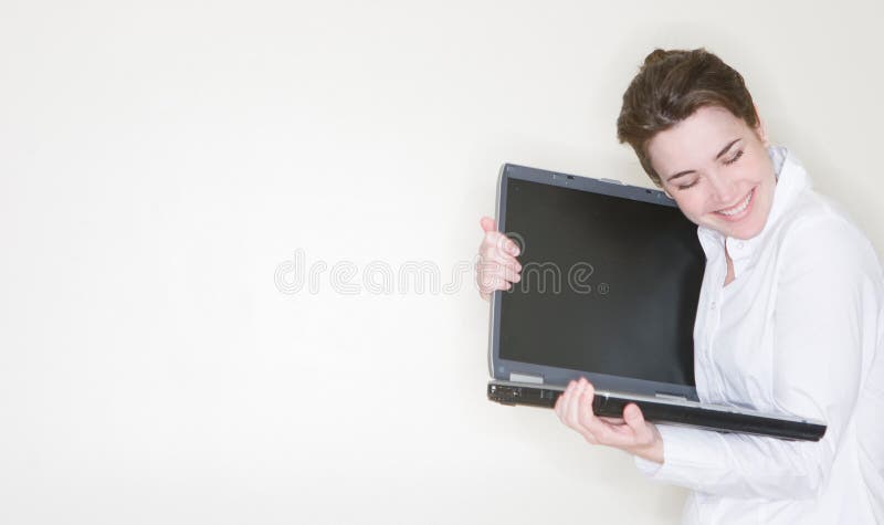 Businesswoman Hugging Laptop Stock Photo - Image of lady, adult: 7836478