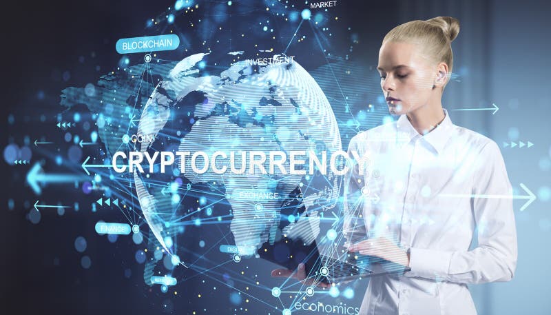 Businesswoman Interacting with Digital Cryptocurrency Interface and ...
