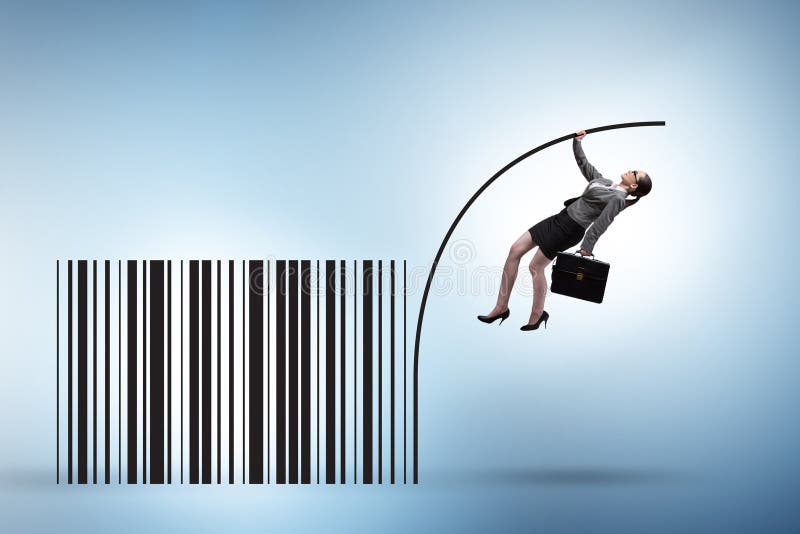 Businesswoman Jumping Over Bar Code in Pole Vaulting Stock Image ...