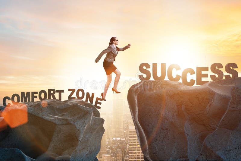 Businesswoman Jumping Over Cliff in the Concept Stock Image - Image of ...