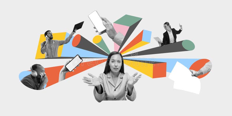 Businesswoman Leading Digital Conversation Surrounded by Virtual Hands ...