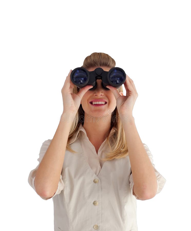 Woman Looking with Binoculars Stock Photo - Image of binoculars ...