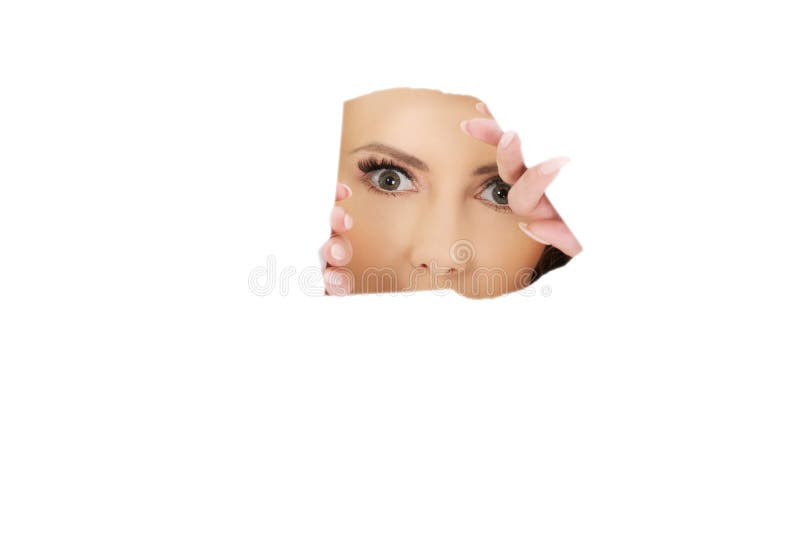 Businesswoman Looking through Paper Sheet. Stock Image - Image of human ...