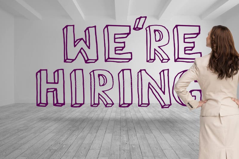Businesswoman Looking at Were Hiring Graphic Stock Photo - Image of ...