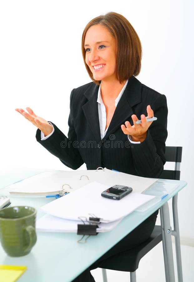Businesswoman Making Hand Gesture while Talking Stock Photo - Image of ...