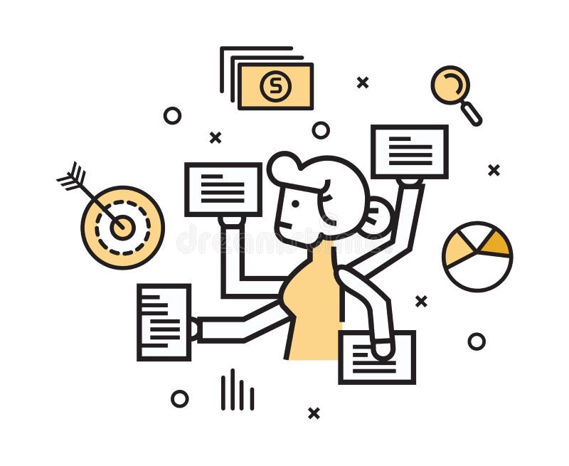 Businesswoman with Multi Tasking Work. Stock Vector - Illustration of ...