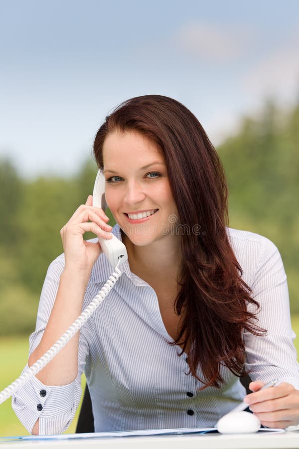 Businesswoman in Nature Attractive Smile Calling Stock Photo - Image of ...