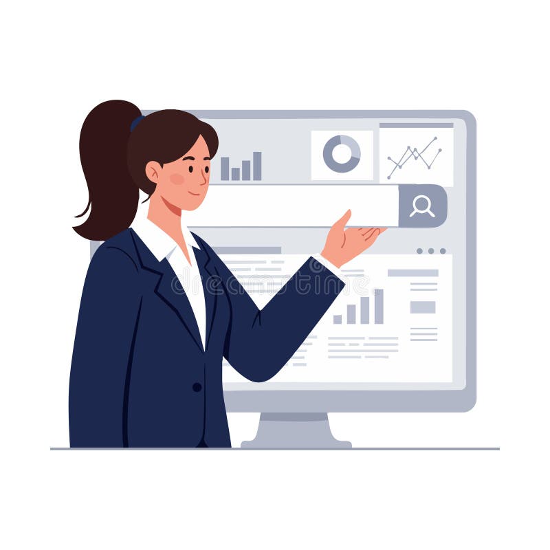 Businesswoman Presenting Data Analytics on Computer Screen Vector Illustration Stock Vector ...