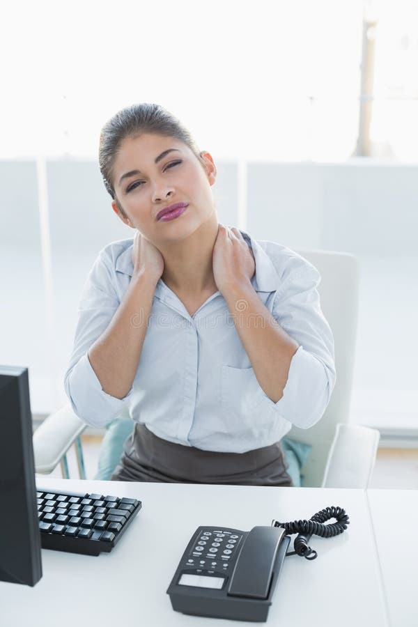 Businesswoman with Neck Pain in Front of Computer Stock Image - Image ...