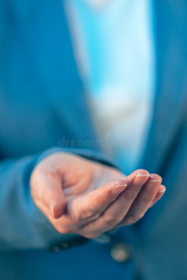 Businesswoman with Open Palm of Her Hand Stock Photo - Image of female ...