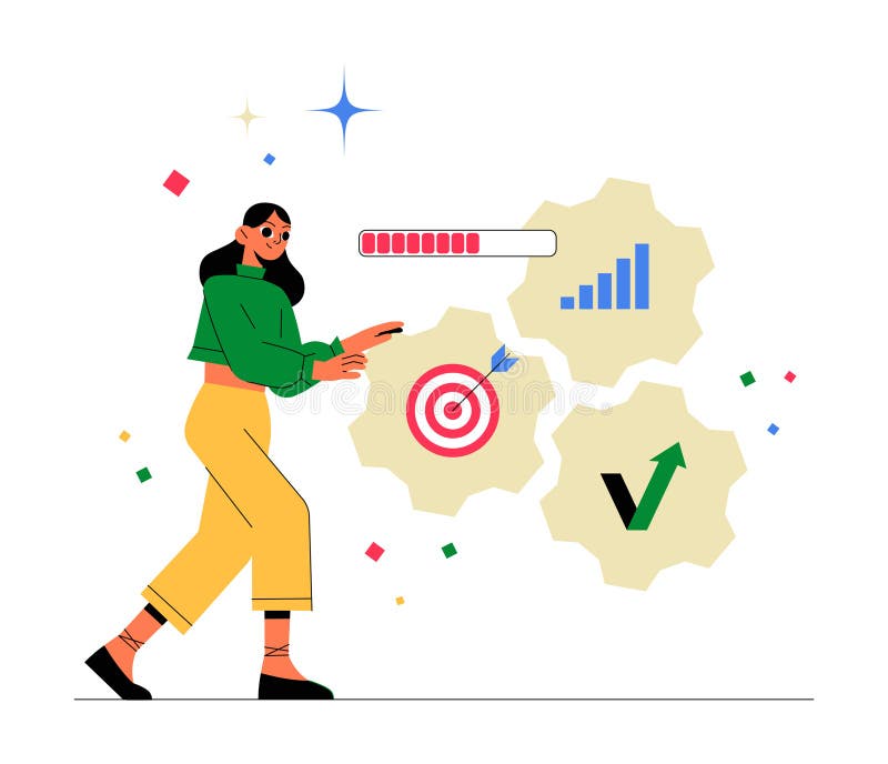 Businesswoman Optimizing Workflow in Flat Vector Illustration ...