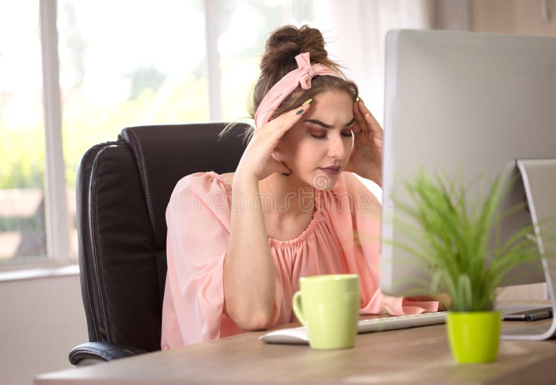 Businesswoman with Pc Computer Drinking Tea at Office Stock Photo ...