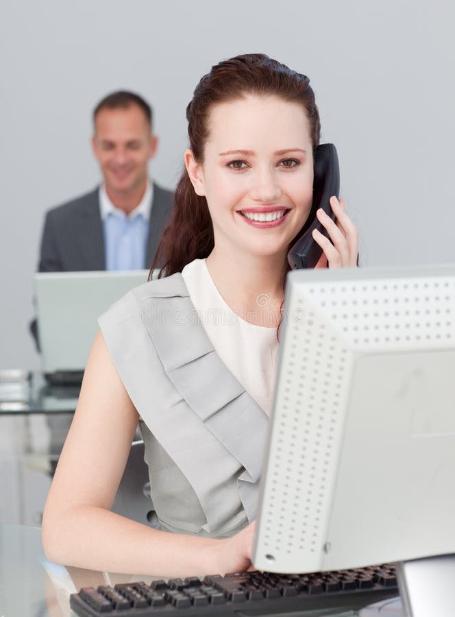 Businesswoman on Phone and Working in the Office Stock Image - Image of ...