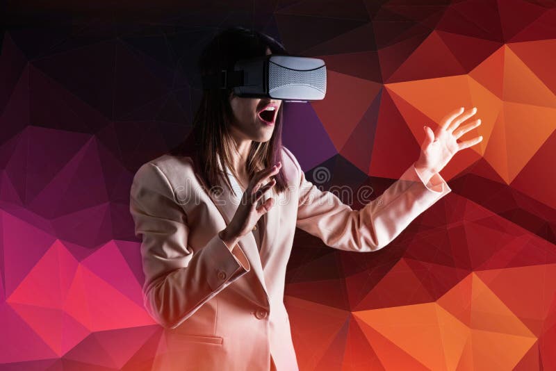 Businesswoman Playing Virtual Reality Simulation Stock Image - Image of ...