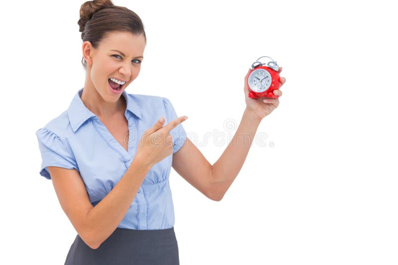 Businesswoman Pointing at Alarm Clock Stock Image - Image of deadline ...
