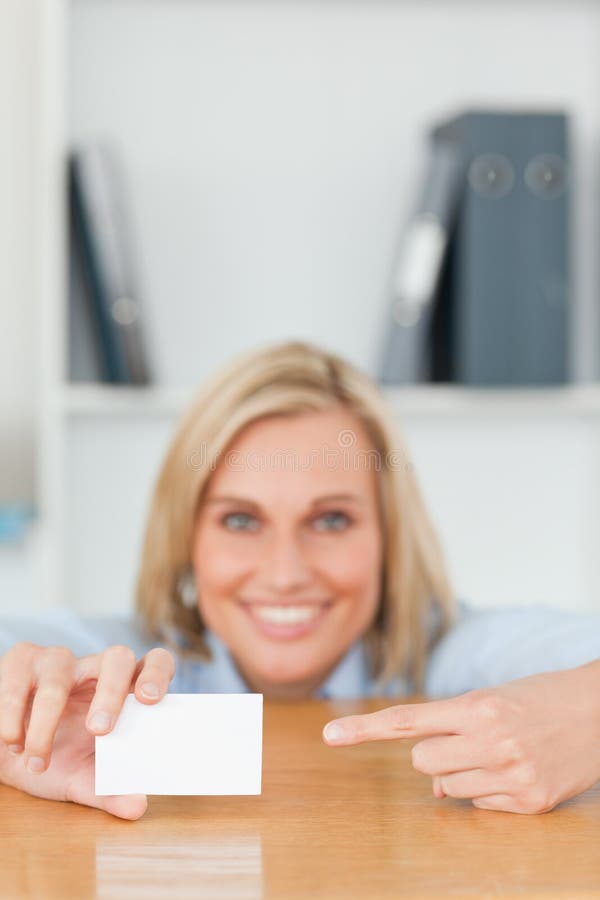 Businesswoman Pointing at a Card Stock Image - Image of copyspace ...