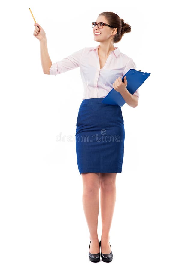 Back View of Young Casual Female in Full Length Writing on the Blank ...