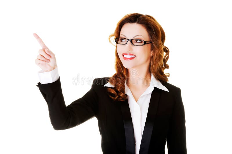Businesswoman pointing up. stock image. Image of european - 50132029