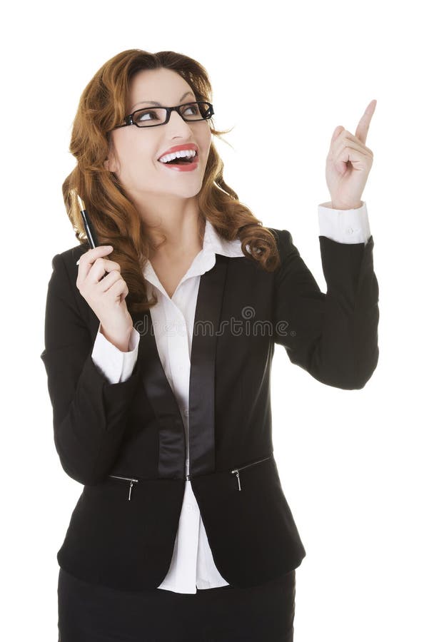 Businesswoman pointing up. stock image. Image of female - 51173137