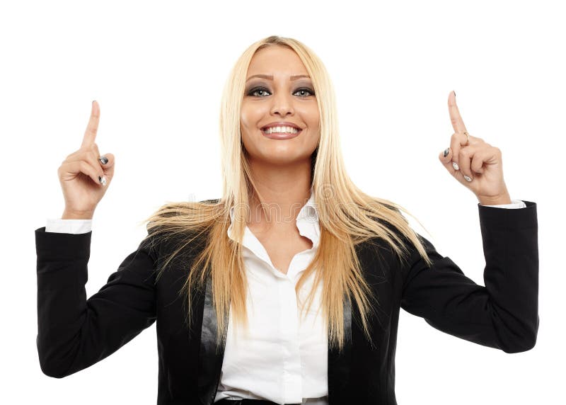 Businesswoman pointing up stock image. Image of adult - 48473167