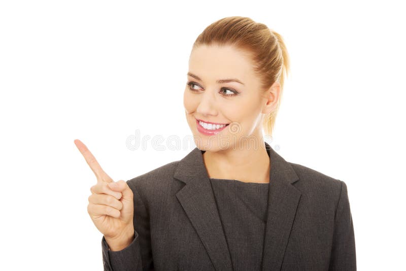 Businesswoman pointing up. stock photo. Image of entrepreneur - 53913506