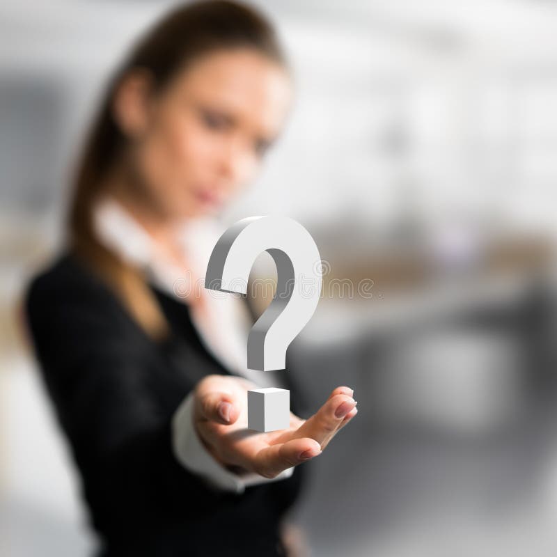 Businesswoman Presenting a Questionmark As Symbol for a Concern Stock ...