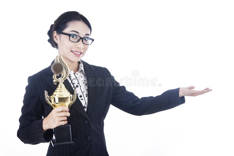 Business Man Holding a Trophy Stock Image - Image of smiling, north ...