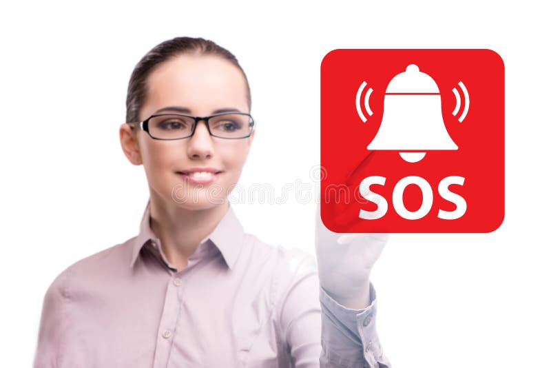 Businesswoman Pressing SOS Button in Case of Danger Stock Illustration ...