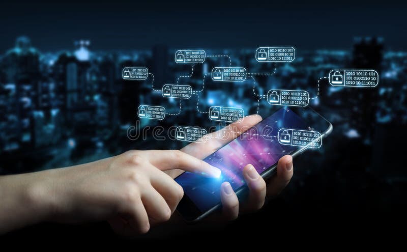 Businesswoman Protecting Her Datas with Thin Line Security Inter Stock ...