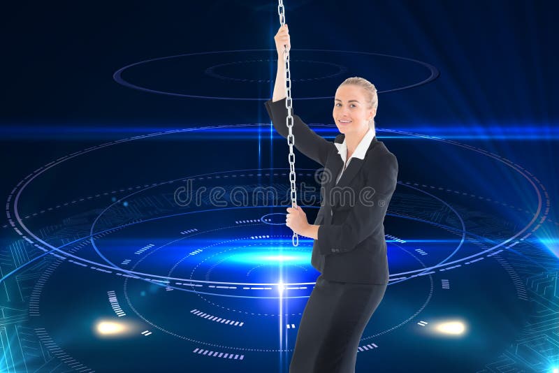 Businesswoman Pulling a Chain Stock Image - Image of smart, blue: 37164461