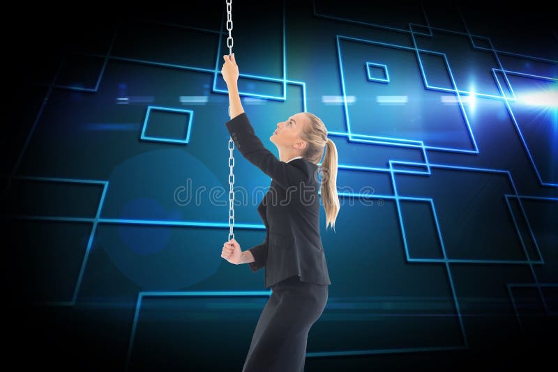 Businesswoman Pulling a Chain Stock Photo - Image of blue, technology ...