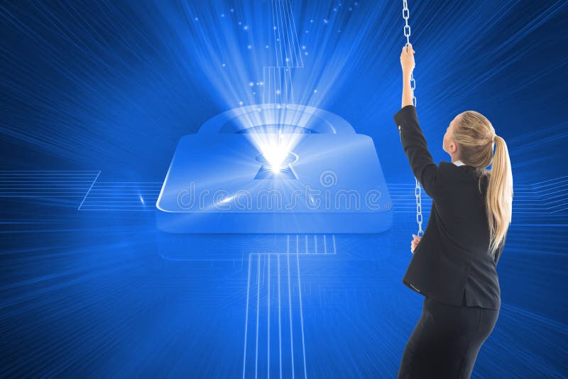 Businesswoman Pulling a Chain Stock Image - Image of person, lines ...