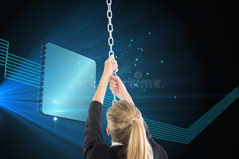 Businesswoman Pulling a Chain Stock Image - Image of blue, graphic ...