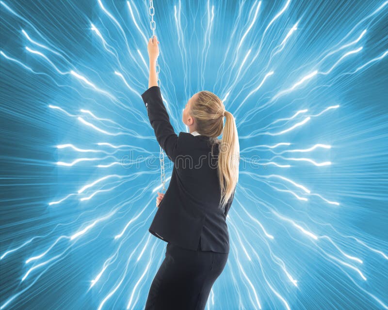 Composite Image of Businesswoman Pulling a Chain Stock Image - Image of ...